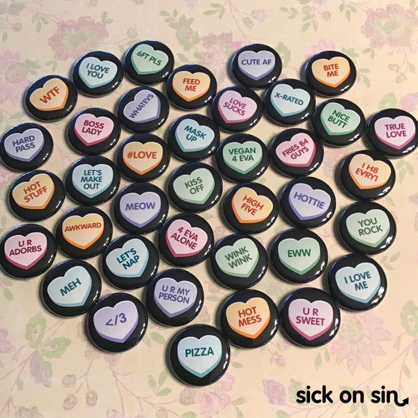 Sweet & Sassy Candy Hearts | Valentine's Day | Pins, Magnets, Keychains ...