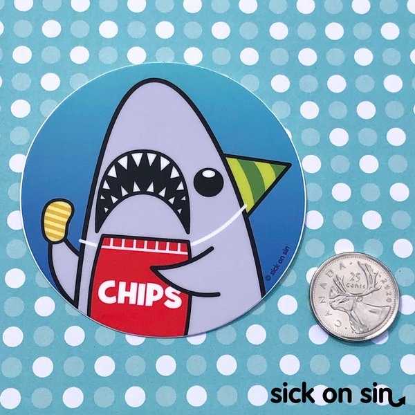 Shark Eating Chips | Funny Vinyl Sticker | Party Animal Design – Sick ...